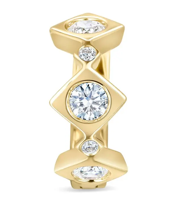 DAVID MORRIS Yellow Gold And Diamond Triolette Square Single Hoop Earring - Clear