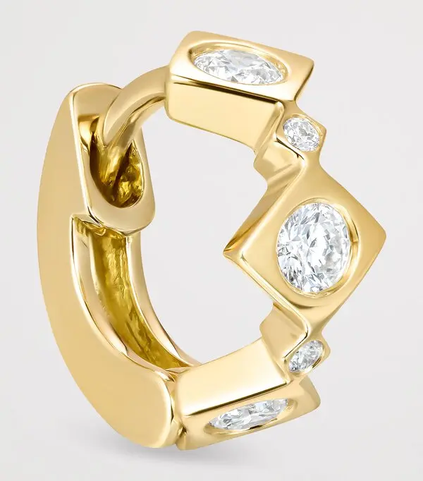 DAVID MORRIS Yellow Gold And Diamond Triolette Square Single Hoop Earring