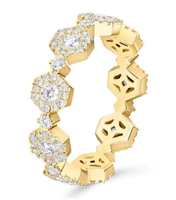 DAVID MORRIS Yellow Gold And Diamond Triolette Hexagon Ring - Clear