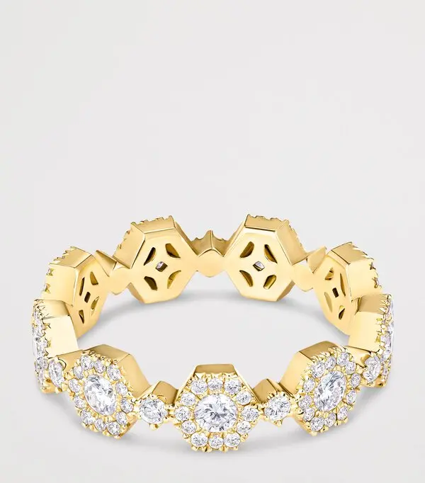 DAVID MORRIS Yellow Gold And Diamond Triolette Hexagon Ring