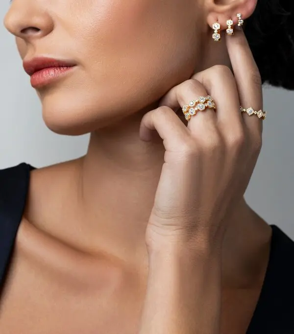 DAVID MORRIS Yellow Gold And Diamond Triolette Hexagon Ring