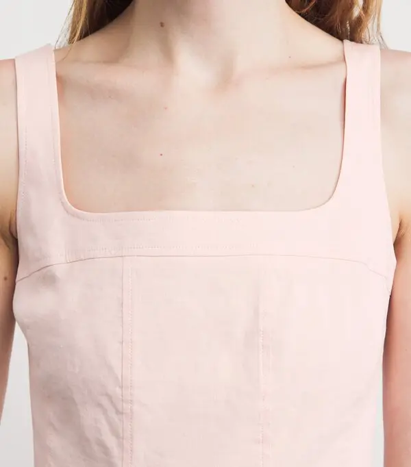 Theory Linen-blend Square-neck Midi Dress