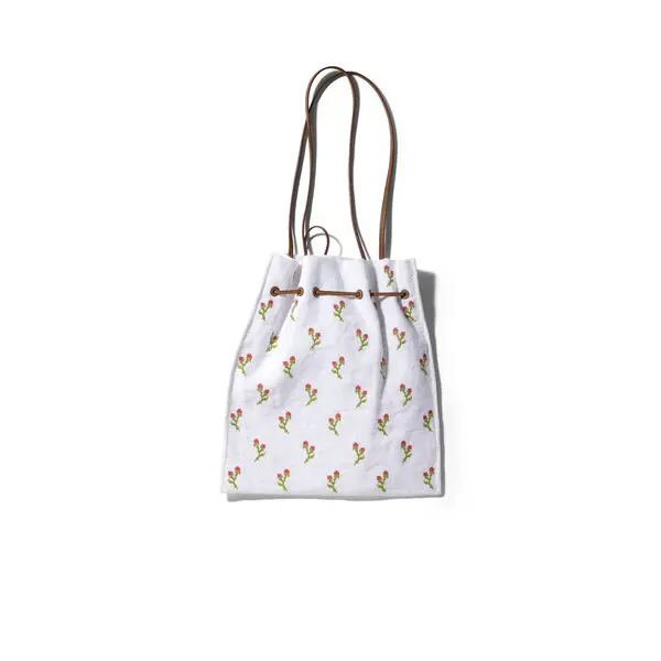 Miu Miu Embroidered Linen Tote Bag - White/red