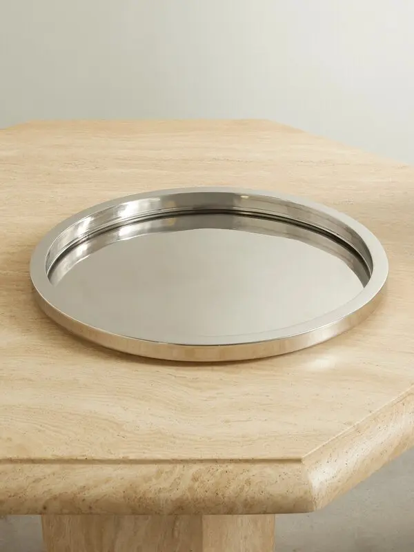 LOUISE ROE 56cm Polished Stainless Steel Serving Tray - Silver