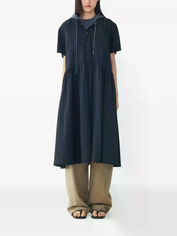 STUDIO TOMBOY Dark Navy Pintuck Chest Pocket Dress