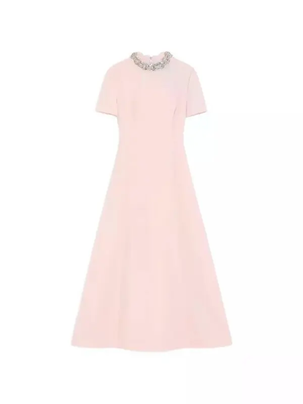 Valentino Garavani Crepe Couture Embroidered Midi Dress - Pink