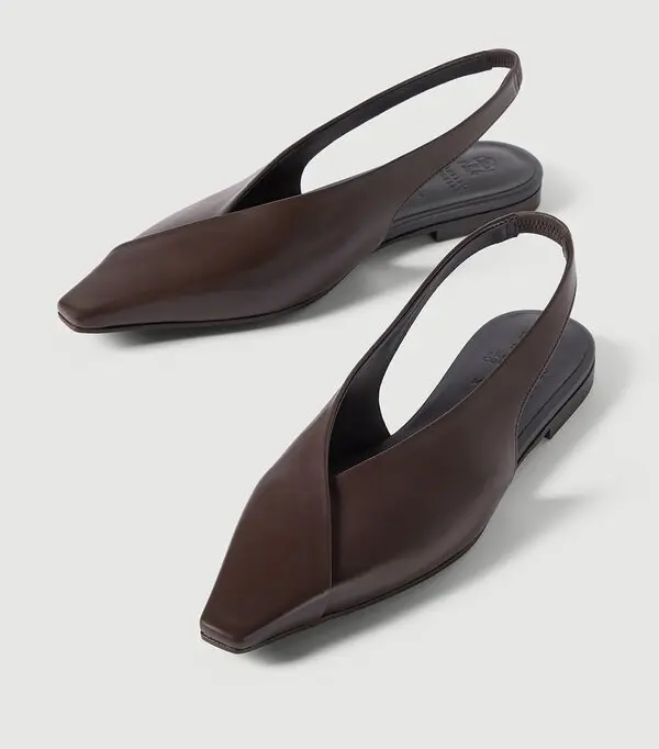 Brunello Cucinelli Leather Slingback Flats - Brown