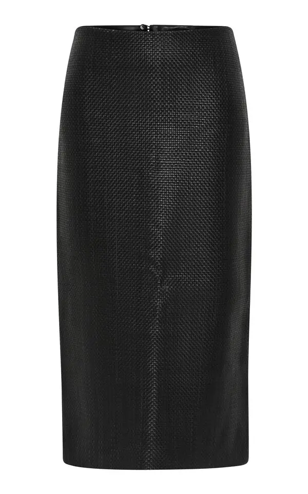 ST. AGNI Woven Leather Midi Skirt - Black