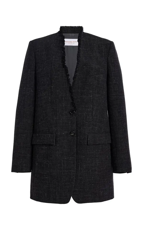 Michael Kors Frayed Wool-linen Blazer - Dark Grey