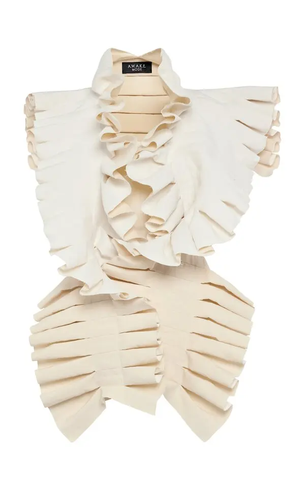A.W.A.K.E. Mode Cotton-linen Ruffle Structural Top - Ivory