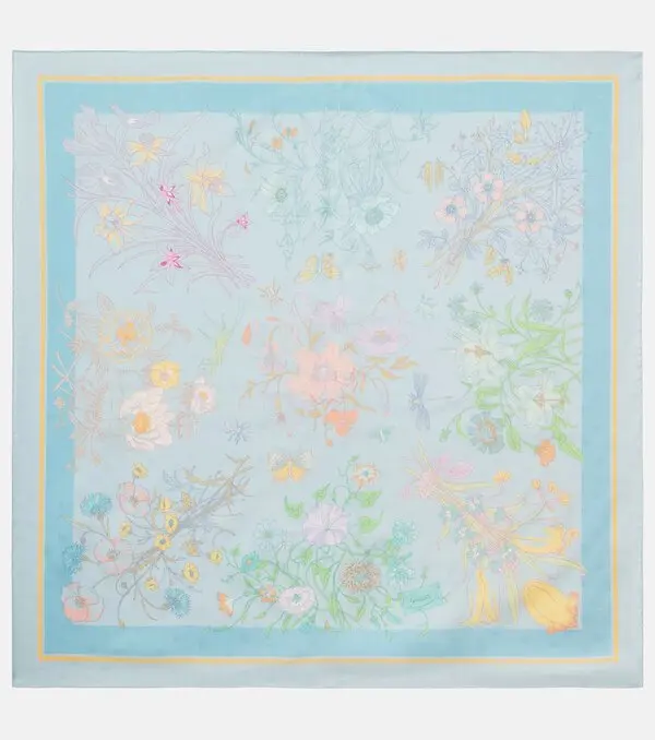Gucci Flora Silk Twill Scarf - Blue