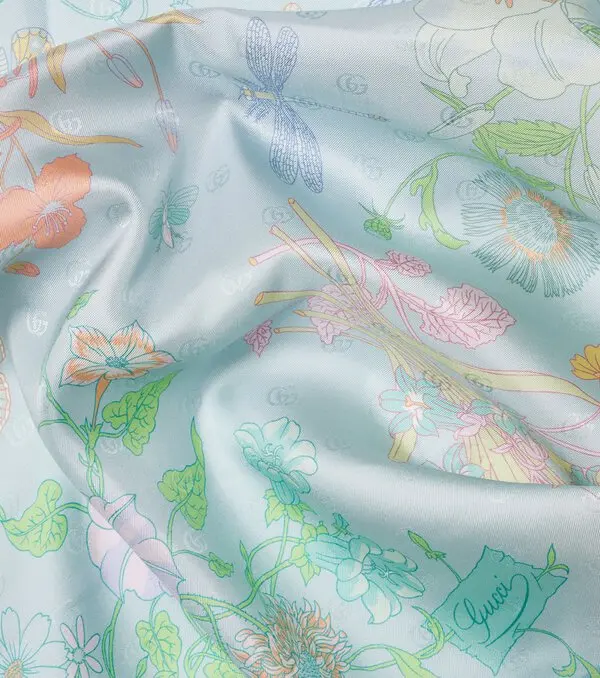 Gucci Flora Silk Twill Scarf - Blue