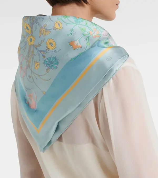 Gucci Flora Silk Twill Scarf - Blue