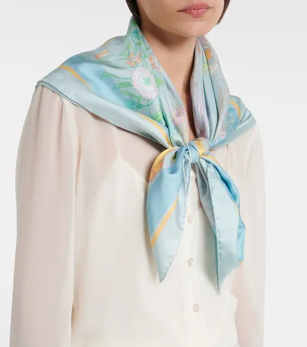 Gucci Flora Silk Twill Scarf - Blue