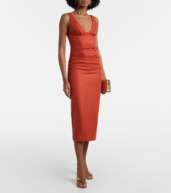 SIR. Draped Linen Midi Dress