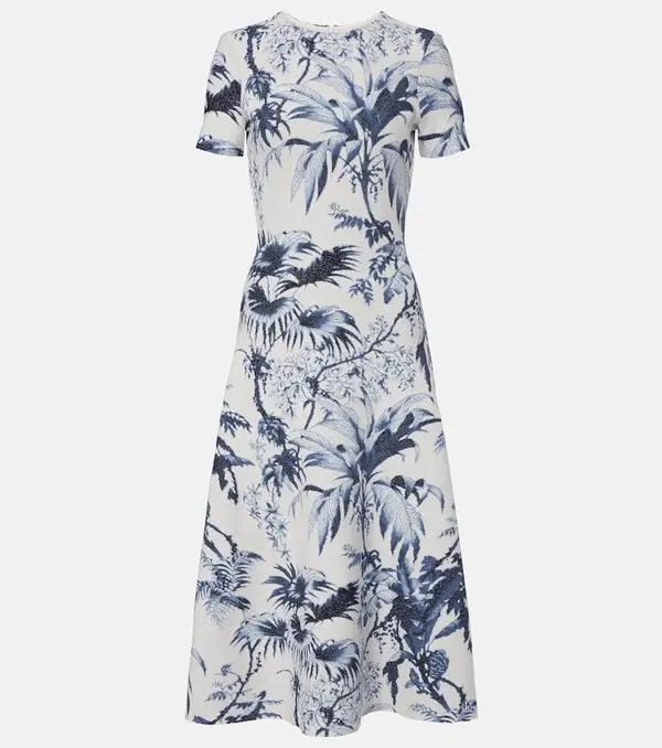 Oscar De La Renta Printed Cocktail Dress - Blue