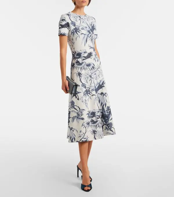 Oscar De La Renta Printed Cocktail Dress - Blue