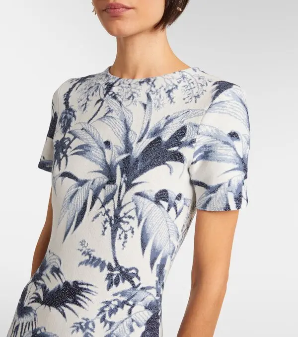 Oscar De La Renta Printed Cocktail Dress - Blue