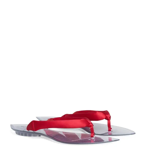 Alaïa Transparent Thong Flip Flops With Satin Straps - Red