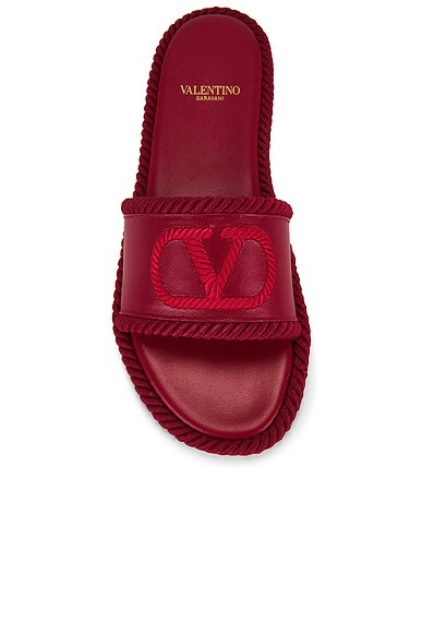 Valentino Garavani V Logo Torchon Slide Espadrilles - Deep Red