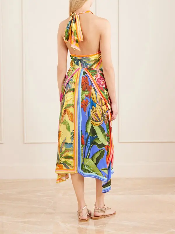 Farm Rio Rainbow Summer Printed Satin Midi Skirt