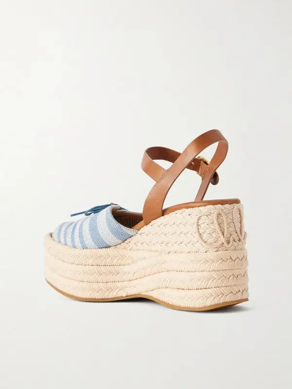 Chloé Striped Canvas Platform Sandals With Leather Trim