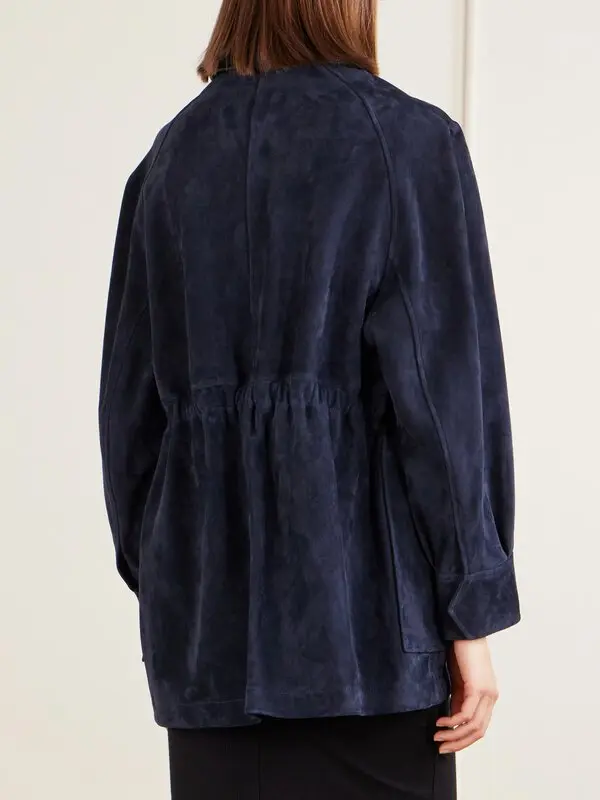 Nour Hammour Grange Gathered Suede Jacket With Leather Trim - Blue