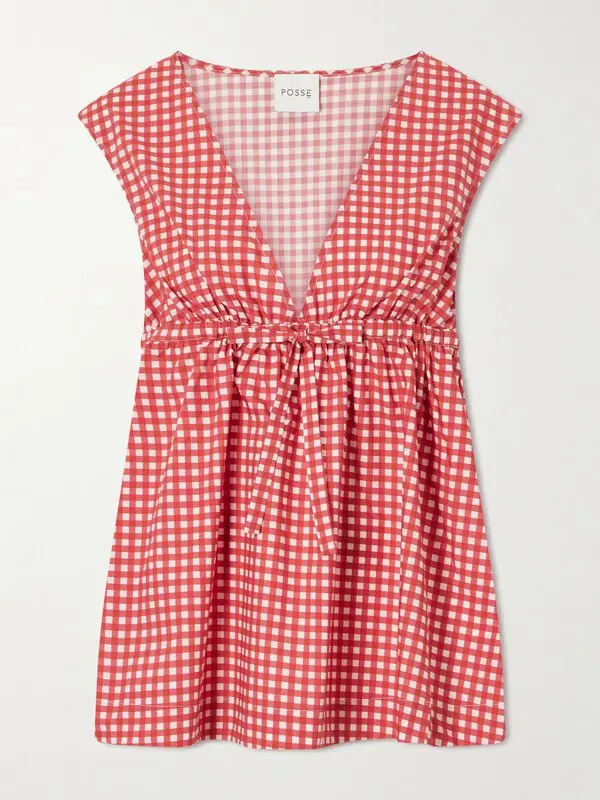Posse Lindie Checked Cotton-poplin Top - Red