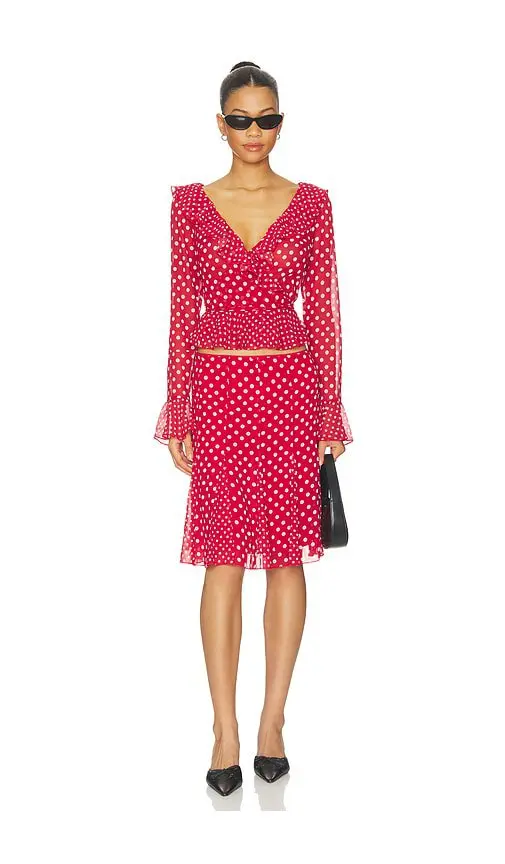 GUIZIO Mallorca Ruffle Wrap Top - Red