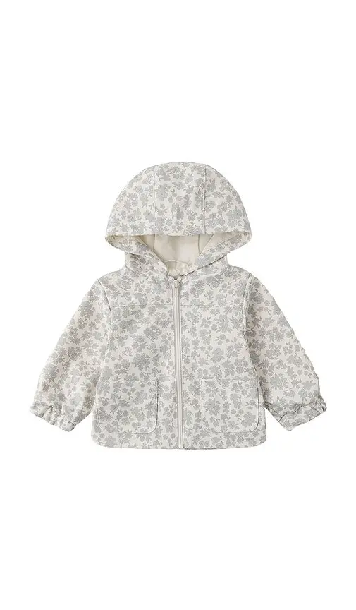 QUINCY MAE Floral Print Hooded Rain Jacket - Blue