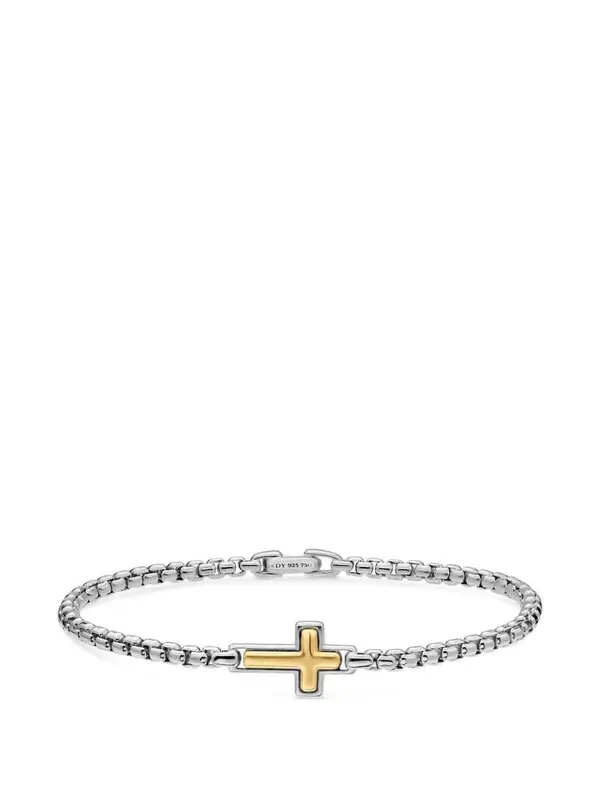 David Yurman Sterling And 14k Yellow Gold Cross Station Link Bracelet - Silver