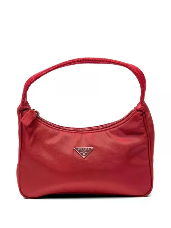 Prada Logo Plaque Tote Bag - Red
