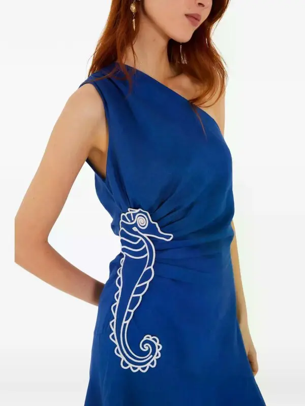 Farm Rio One-shoulder Seahorse Embroidery Maxi Dress