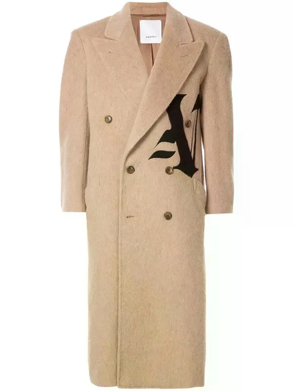 PORTS V Beige Wool And Mohair Blend Double-breasted Logo Coat - Neutrals