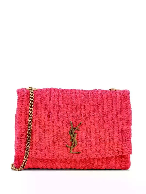 Saint Laurent Monogram Raffia Shoulder Bag - Pink