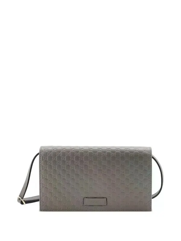 Gucci Microssima Leather Wallet On Strap Bag - Grey