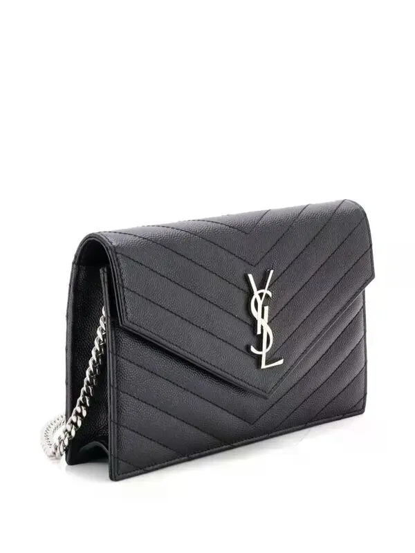 Saint Laurent Monogram Wallet On Chain Matelasse Chevron Leather Small Crossbody Bag - Black
