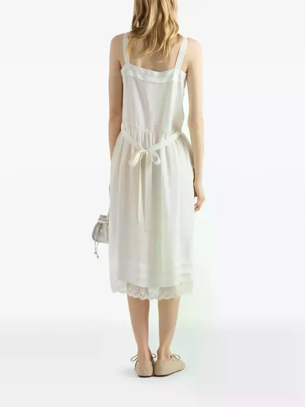 Prada Embroidered Washed Silk Dress - White