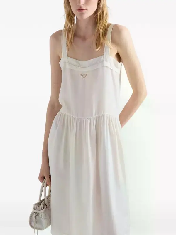 Prada Embroidered Washed Silk Dress - White