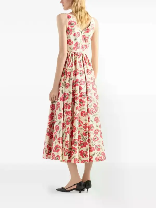 Prada Sleeveless Floral Print Poplin Dress - Neutrals