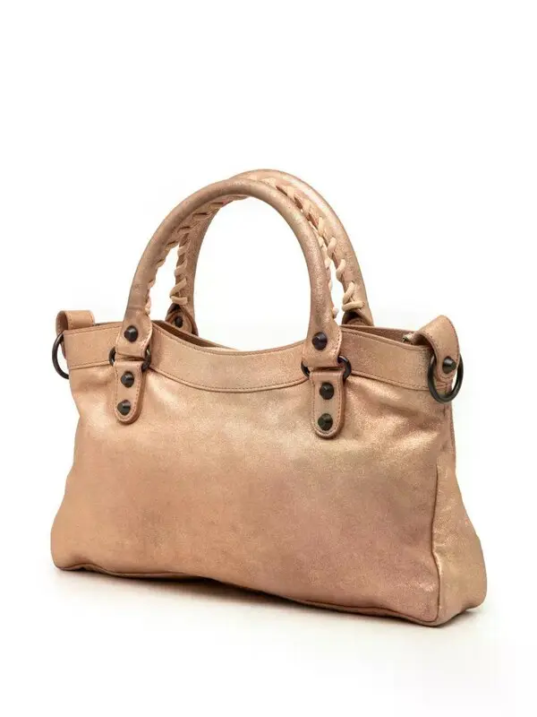 Balenciaga Metallic Craquele Suede Motocross Classic First Satchel - Pink