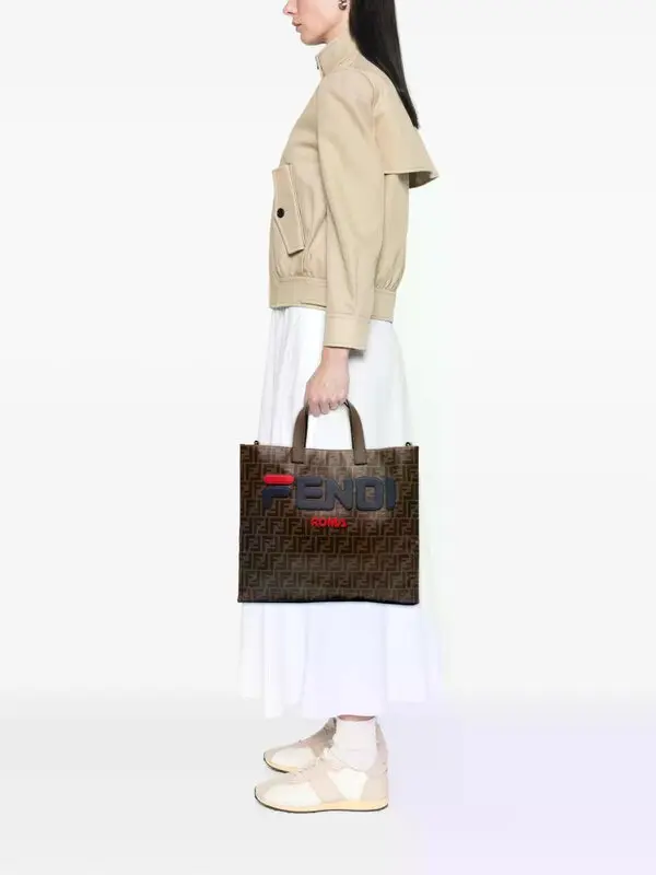 Fendi 2010-2026 Fila Glazed Fabric Ff 1974 Mania Shopping Tote Satchel - Brown
