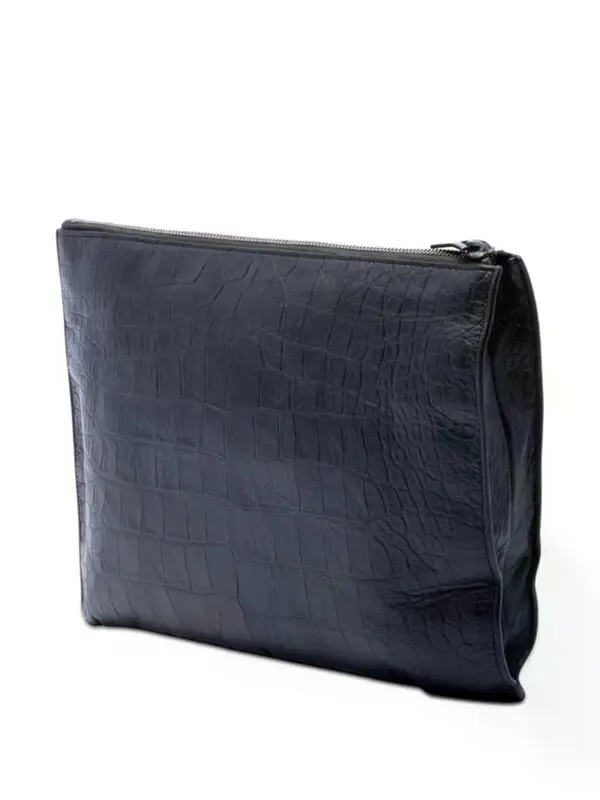 Saint Laurent Croc Embossed Leather Monogram Document Holder Clutch Bag