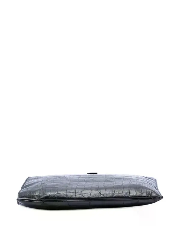 Saint Laurent Croc Embossed Leather Monogram Document Holder Clutch Bag