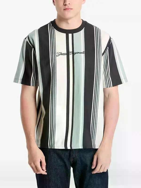 Guess Vertical-stripe Logo-embroidered T-shirt