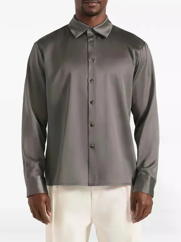 Manière De Voir Carter Satin Shirt With Marble Buttons - Grey