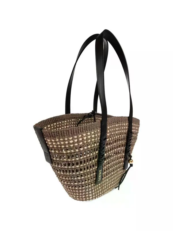 Loewe Woven Raffia Shoulder Bag With Logo Detail - Green
