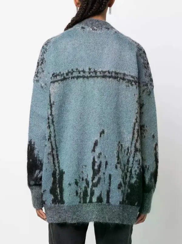 DIESEL® Mohair Blend Intarsia Knit Cardigan