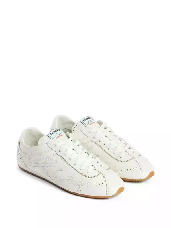 Sandro Embroidered Leather Sneakers - Neutrals