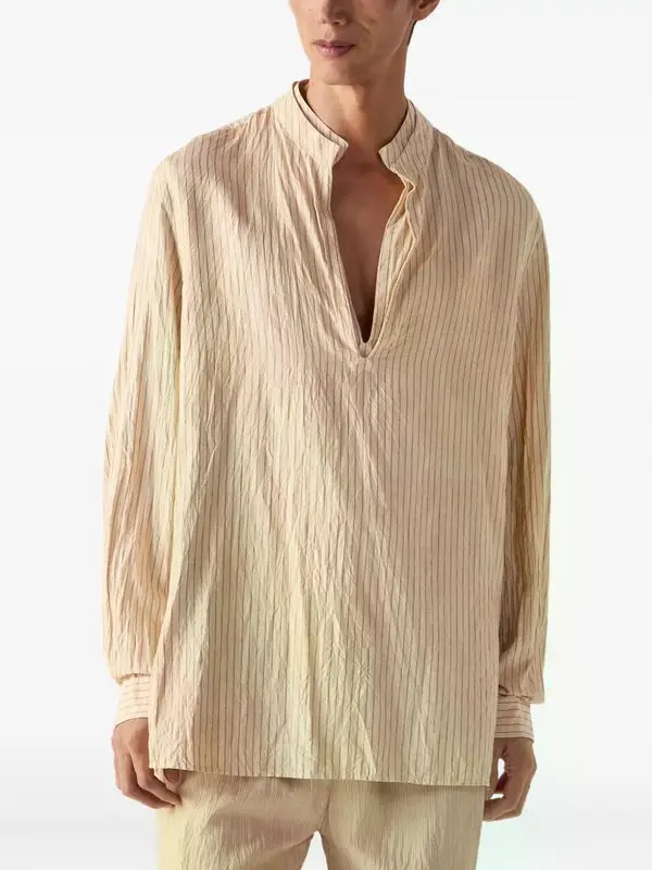 Zegna V-neck Striped Silk Shirt